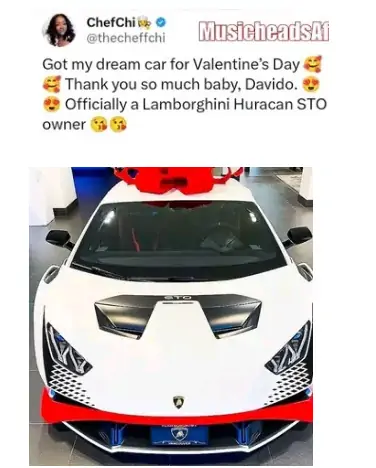 Davido Gifts Chioma a N70 Million Lamborghini for Valentine's Day
